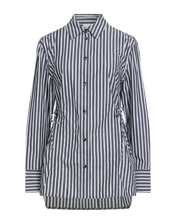 GANNI Striped Poplin Shirt - Grey