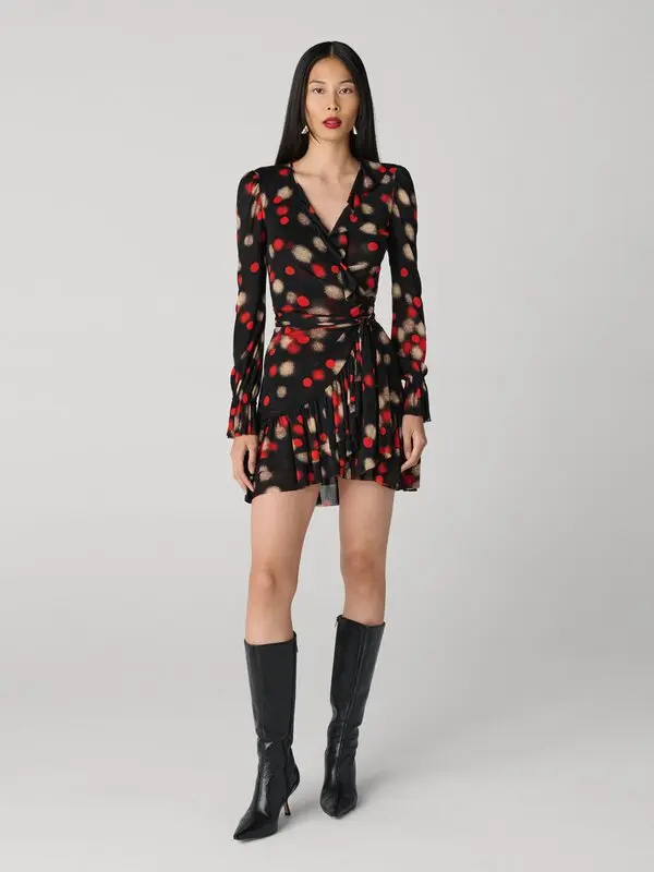 Diane Von Furstenberg Noelle Mesh Wrap Dress In Ship Lights Black - 50% Off  | Editorialist