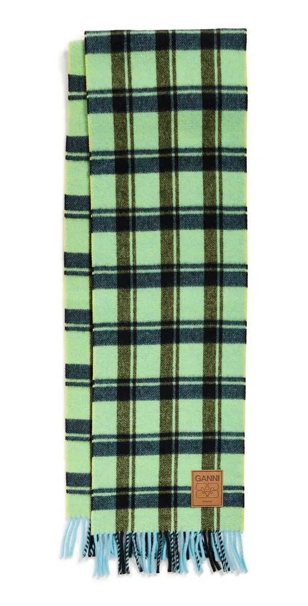 GANNI Double Face Wool Check Scarf - Yellow Pear