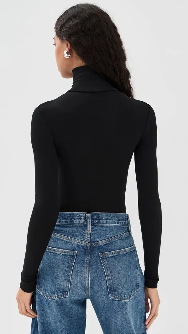AGOLDE Wilma Bodysuit Turtleneck Long Sleeve Corset Detail - Black