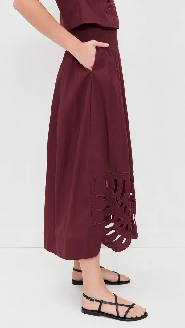 DRESS TO Foliage Embroidered Cotton Skirt