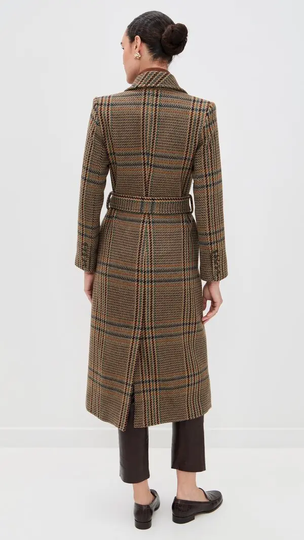 L'Agence Kolina Long Coat - Brown Plaid