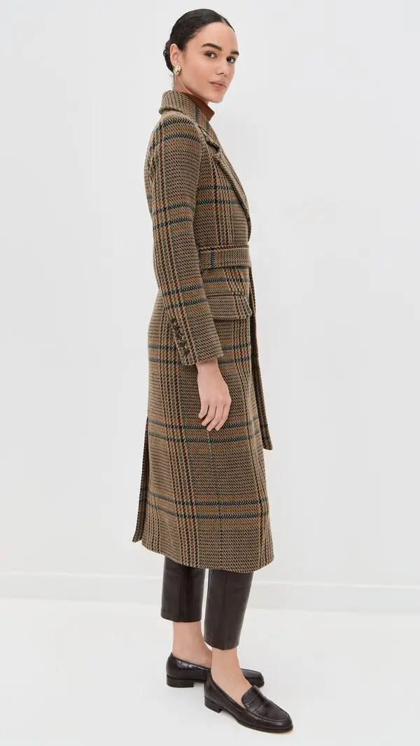 L'Agence Kolina Long Coat - Brown Plaid