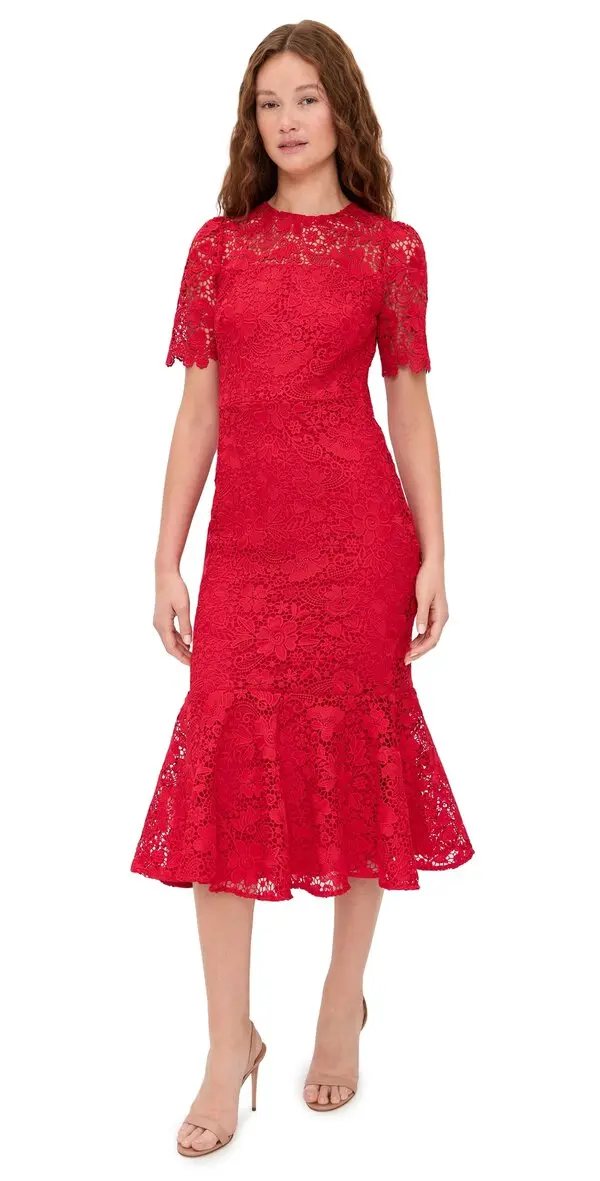 Shoshanna Darcy Crochet Lace Midi Dress In Cherry - 40% Off | Editorialist