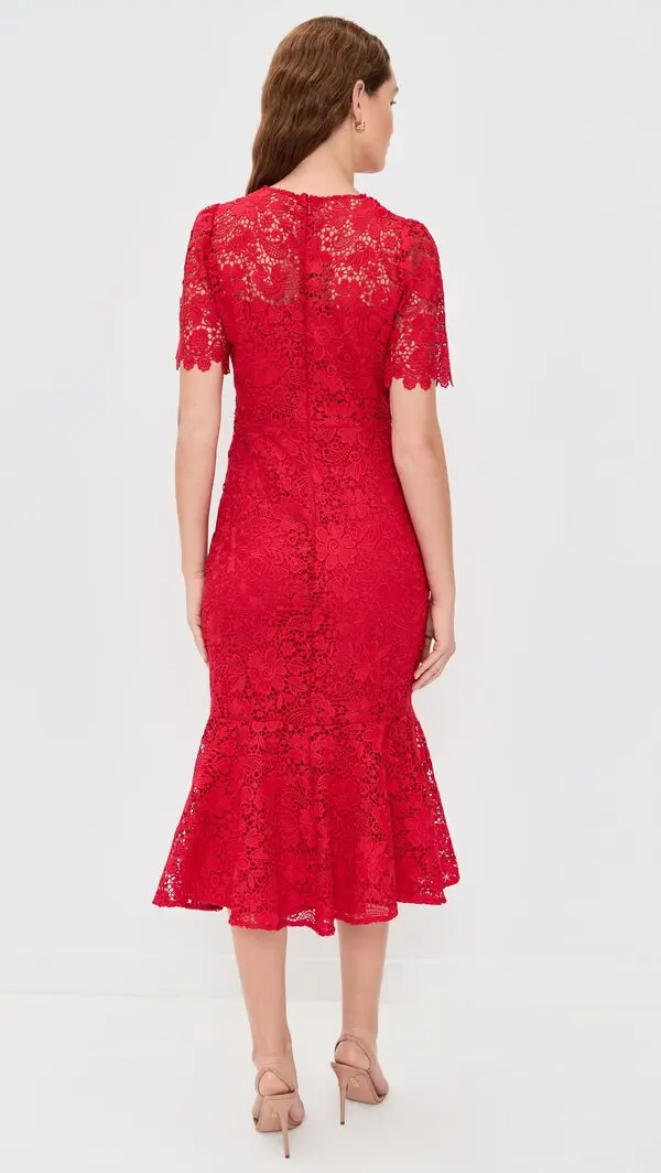 shoshanna lace midi dress Midnight Angeline Bordeaux Navy Two-Tone Lace Dress 6 / Bordeaux/Navy