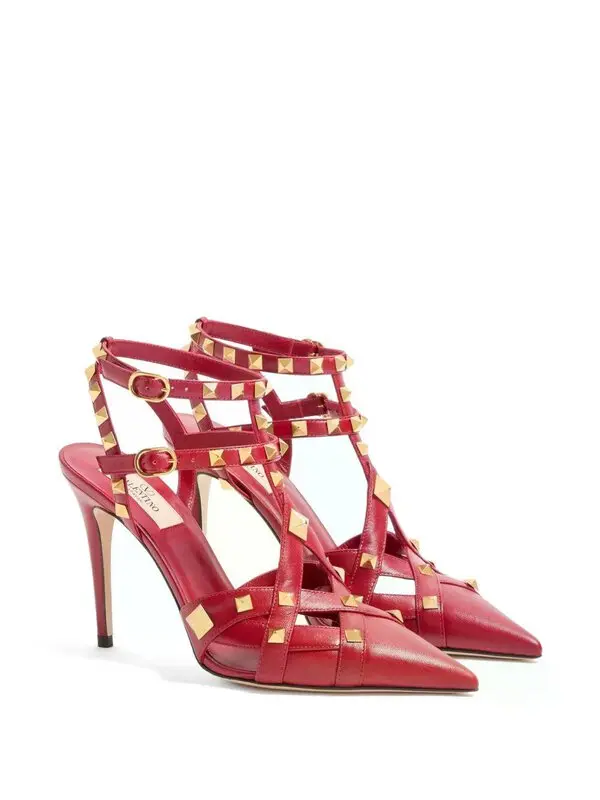 Valentino Garavani Studded Kidskin Pumps - Red