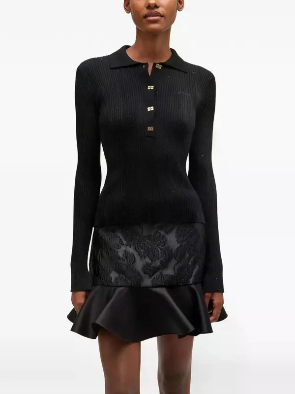 GANNI Ribbed-knit Butterfly-button Sweater - Black