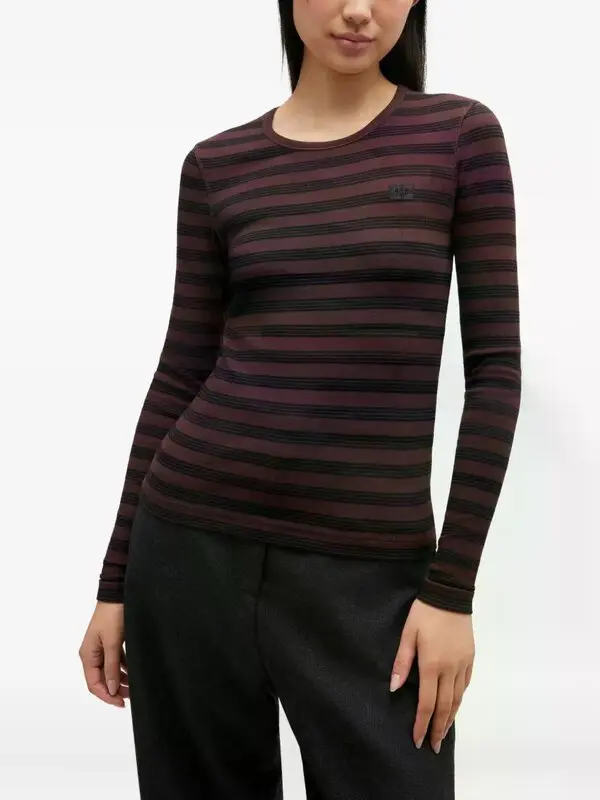 GANNI Striped Long Sleeve Top - Brown