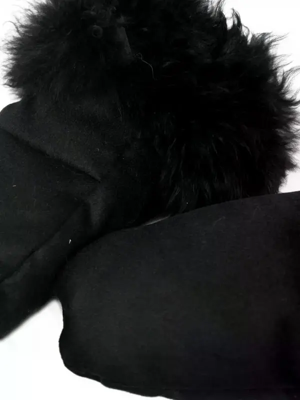 LISKA Fur Trim Fingerless Gloves - Black