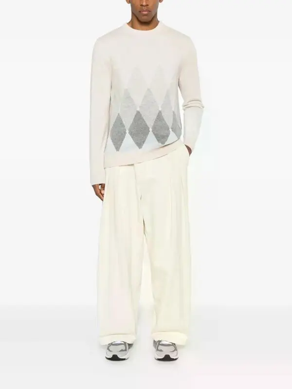BALLANTYNE Argyle-knit Crew-neck Sweater - Neutrals