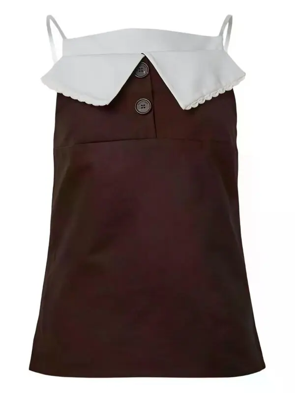 SHUSHU/TONG Fan-shaped Turn-down Collar Camisole Top - Brown
