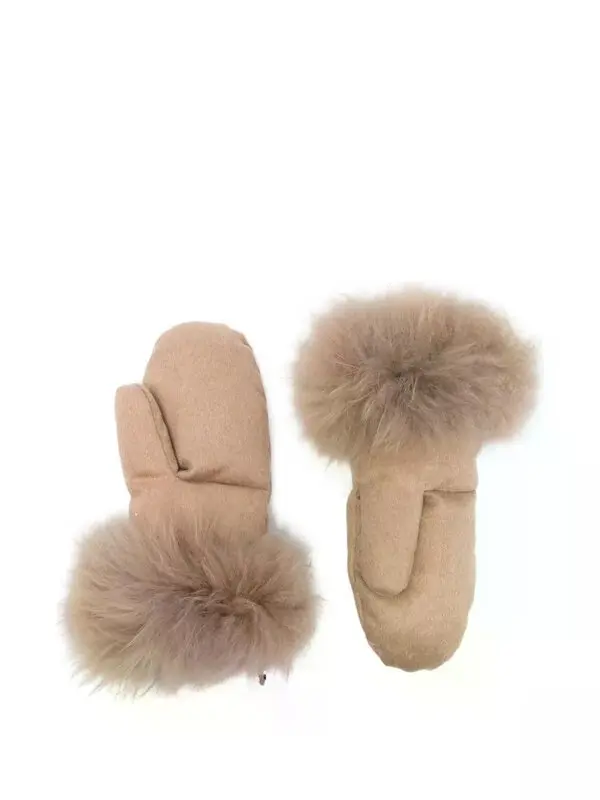 LISKA Textured-trim Mittens - Neutrals