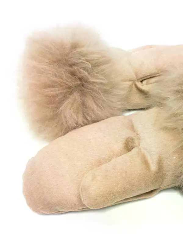 LISKA Textured-trim Mittens - Neutrals