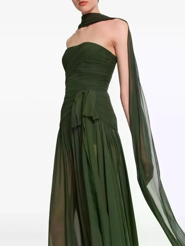 Elie Saab Ruched Tie Maxi Dress - Green