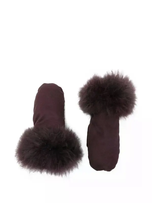 LISKA Textured-trim Fingerless Gloves - Brown