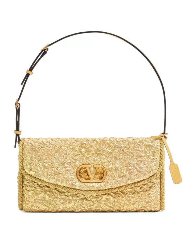 Valentino Garavani Small Devain Jacquard Shoulder Bag - Gold