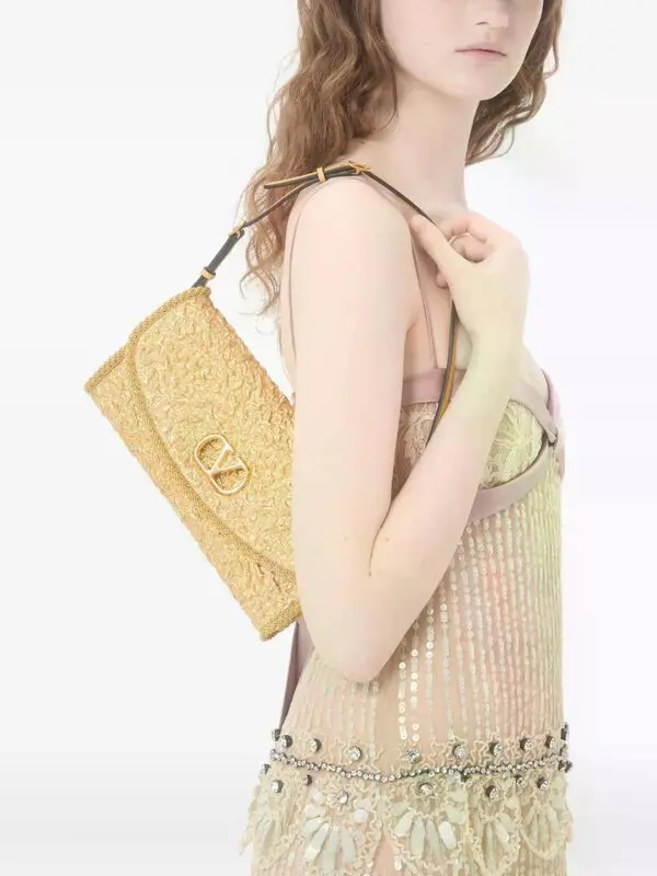 Valentino Garavani Small Devain Jacquard Shoulder Bag - Gold
