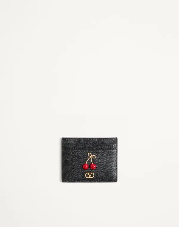 Valentino Garavani Cherryfic Grainy Calfskin Cardholder - Black