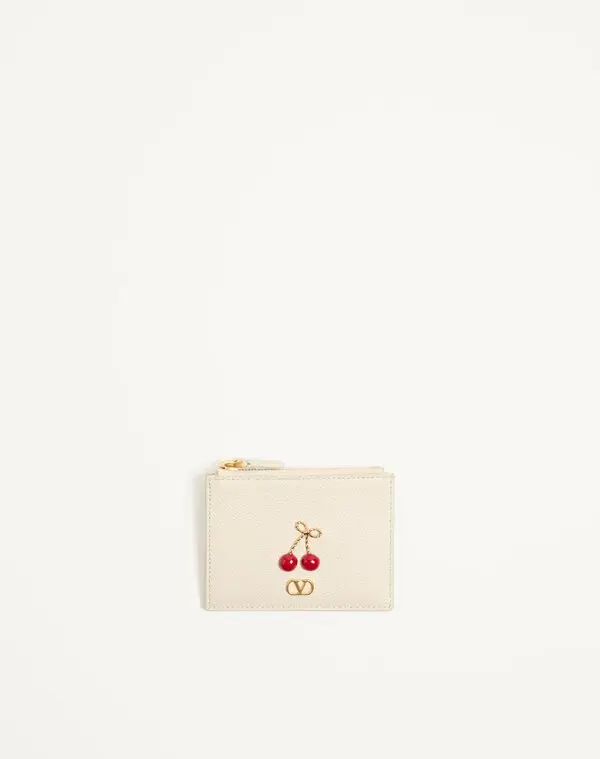 Valentino Garavani Cherryfic Grainy Calfskin Cardholder - Light Ivory
