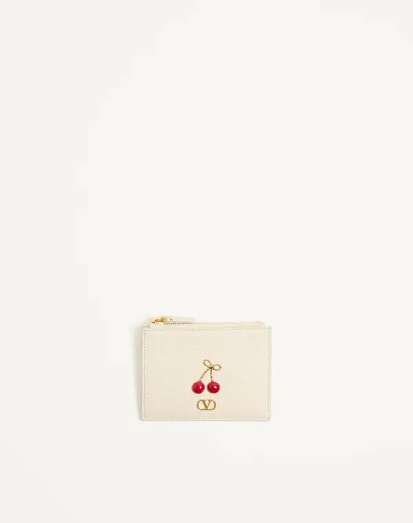 Valentino Garavani Cherryfic Grainy Calfskin Cardholder - Light Ivory
