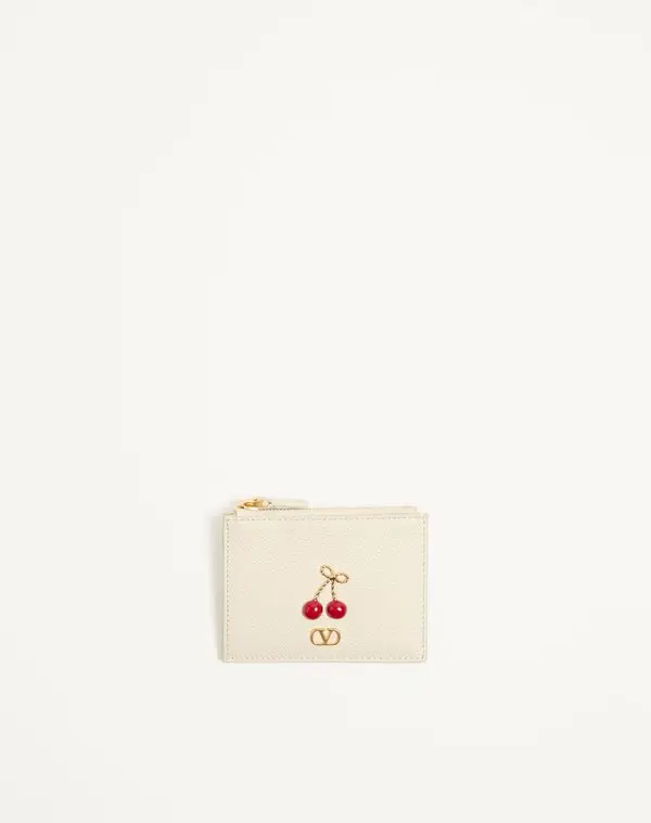 Valentino Garavani Cherryfic Grainy Calfskin Cardholder - Light Ivory