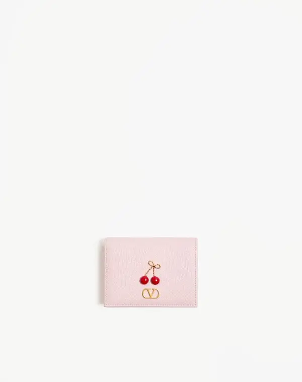 Valentino Garavani Cherryfic Wallet In Grainy Calfskin - Rose Quartz