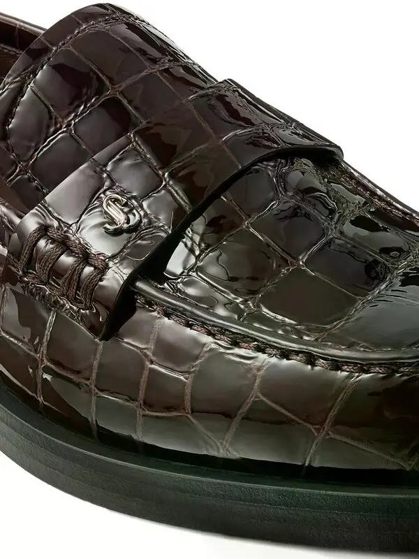Jimmy Choo Tan Crocodile Embossed Loafers The Ivy Loafer. Brought to life in glossy, croc-embossed  main image 3