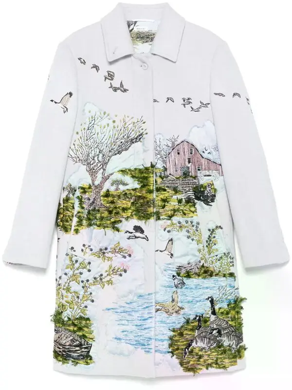 Thom Browne Bal-collar Scenic-appliqué Coat - Blue