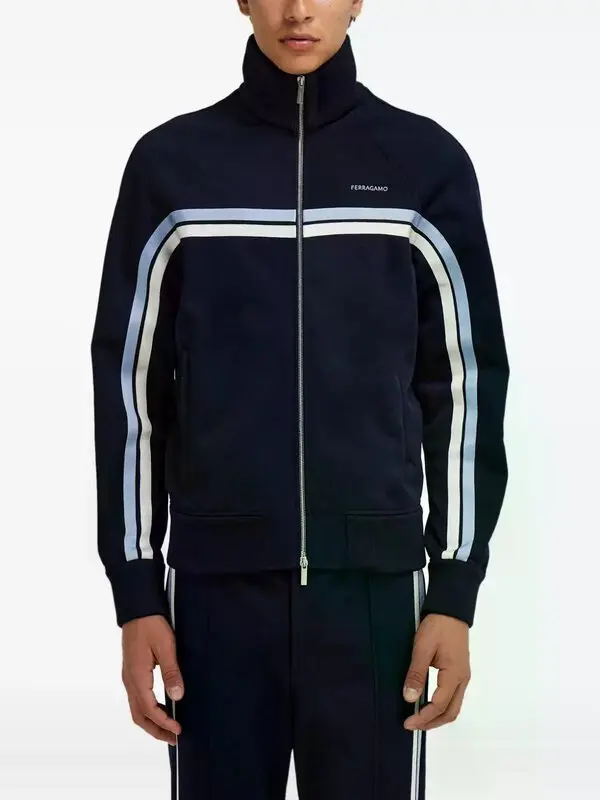 FERRAGAMO Stripe Zip Sports Jacket - Blue