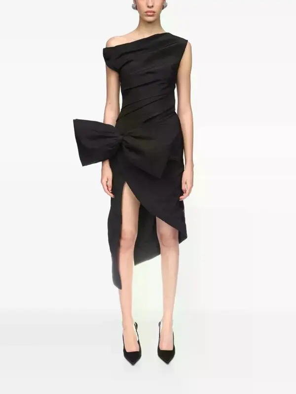 David Koma Bow-accented Ruched Asymmetric Dress