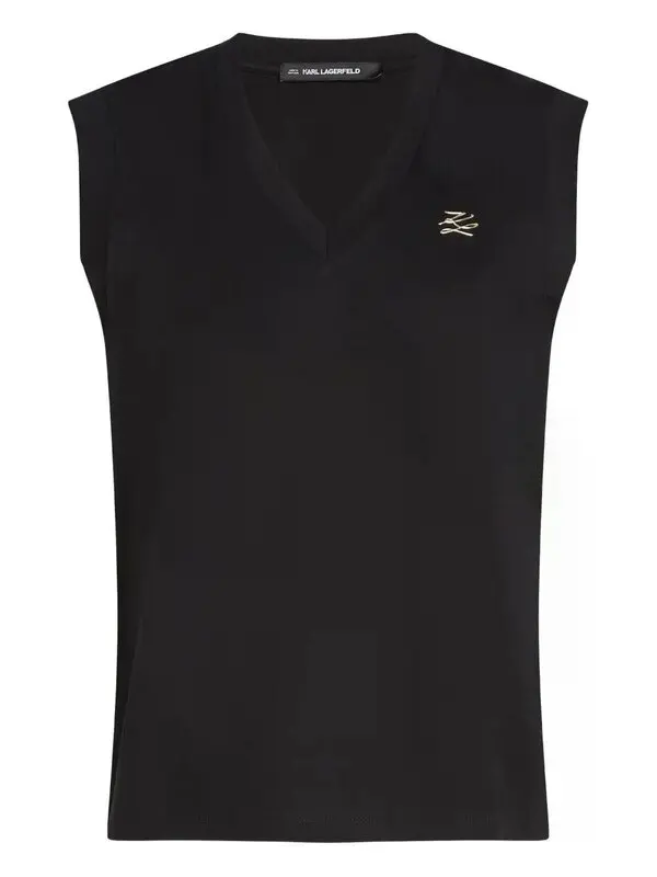 Karl Lagerfeld V-neck Logo Tank Top - Black