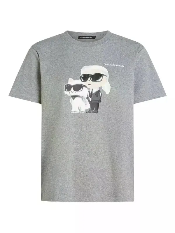 Karl Lagerfeld Ikon Karl & Choupette Aquarelle Graphic T-shirt - Grey