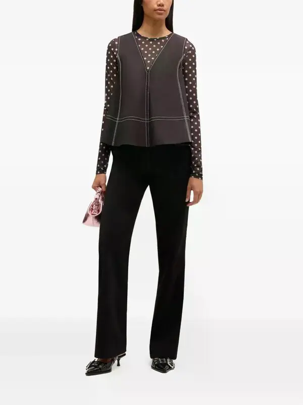 GANNI Cotton A-line Top With V-neck And Contrast Stitching