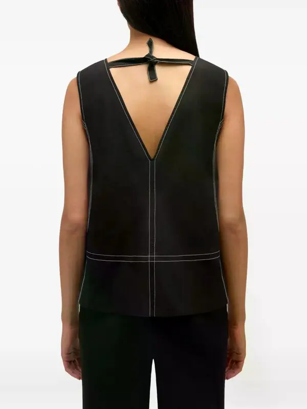 GANNI Cotton A-line Top With V-neck And Contrast Stitching