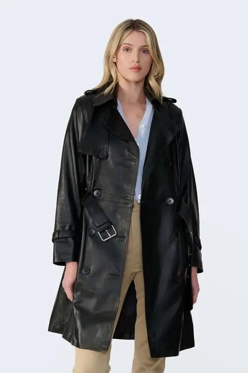 FURNIQ UK Soho Leather Trench Coat - Black
