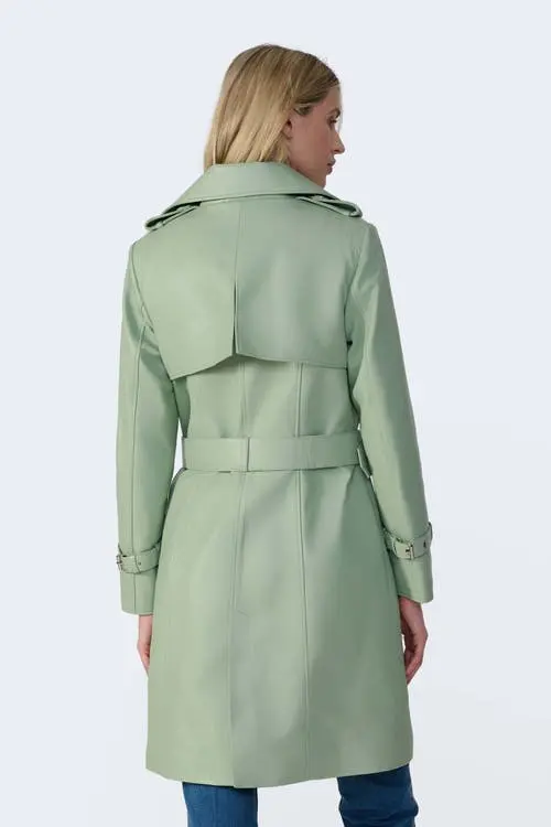 FURNIQ UK Soho Leather Trench Coat - Light Green