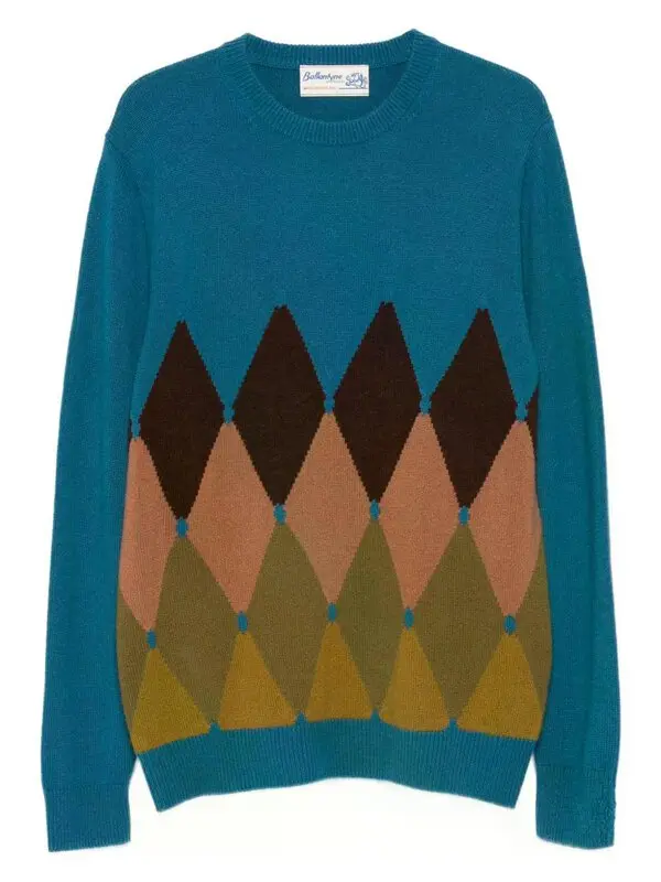 BALLANTYNE Argyle-knit Crew-neck Sweater - Blue