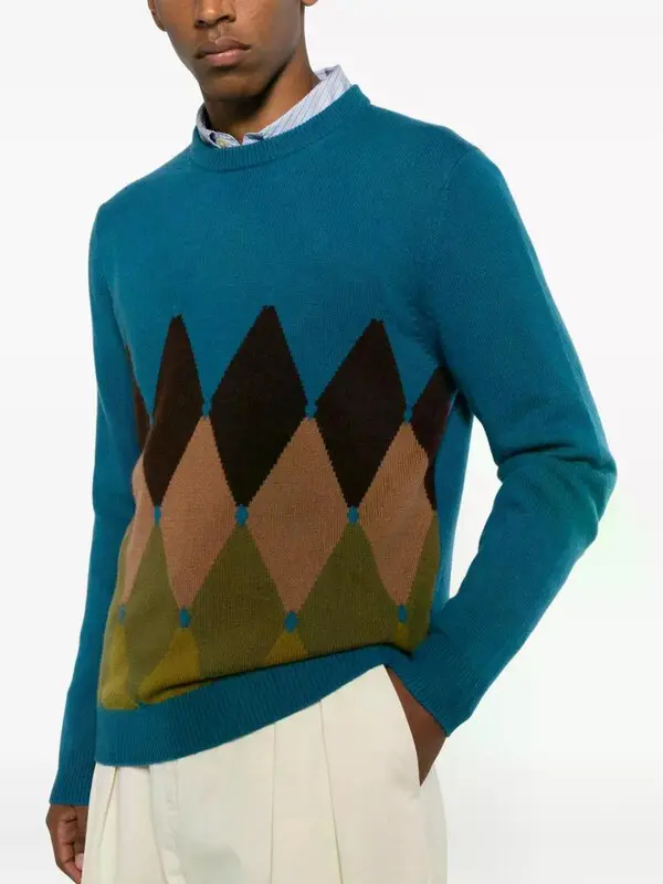 BALLANTYNE Argyle-knit Crew-neck Sweater - Blue