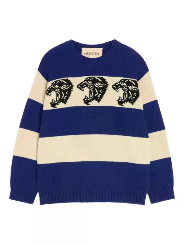 Valentino Garavani Panther-jacquard Striped Jumper - Blue