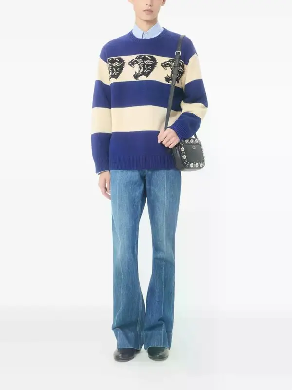 Valentino Garavani Panther-jacquard Striped Jumper - Blue