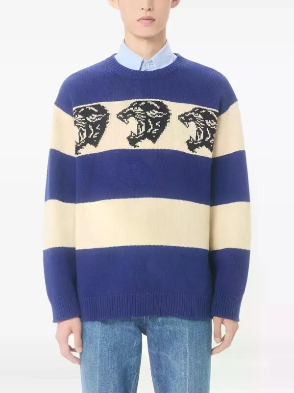 Valentino Garavani Panther-jacquard Striped Jumper - Blue