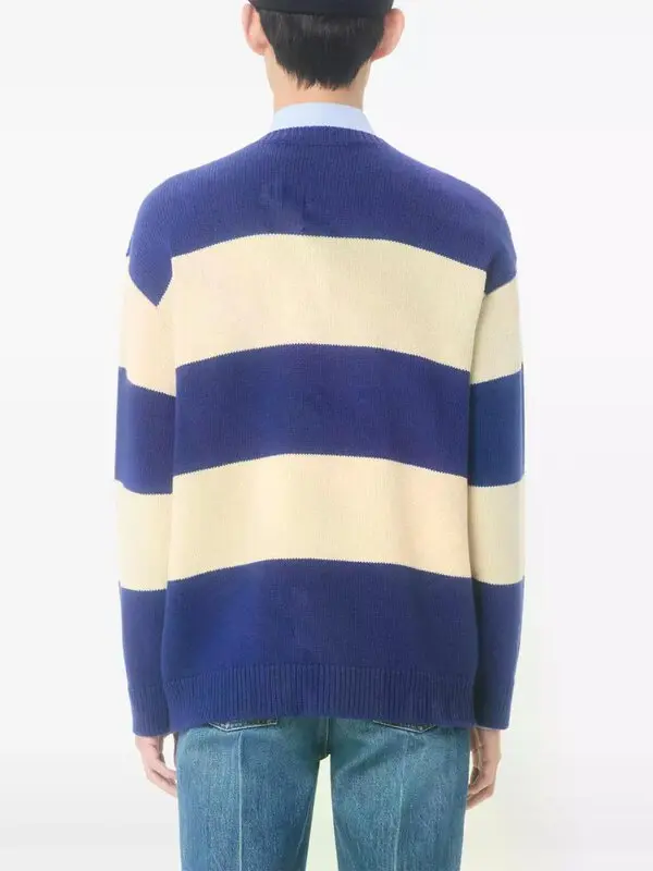 Valentino Garavani Panther-jacquard Striped Jumper - Blue