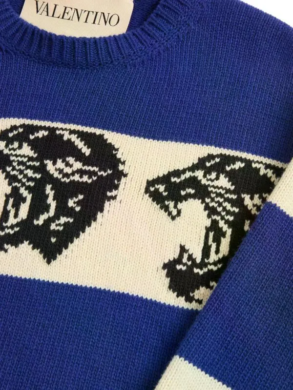 Valentino Garavani Panther-jacquard Striped Jumper - Blue