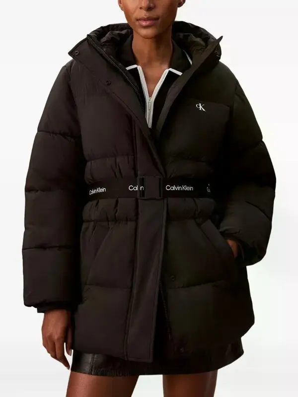 Calvin Klein Hooded Belted Coat