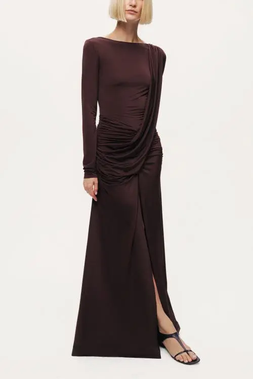 NOCTURNE Asymmetric Draped Open-back Dress