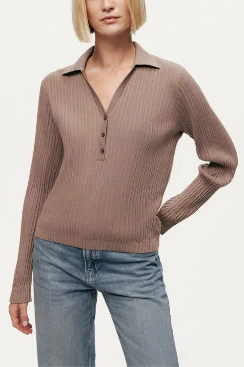 NOCTURNE Ribbed Polo Knit Sweater - Mink