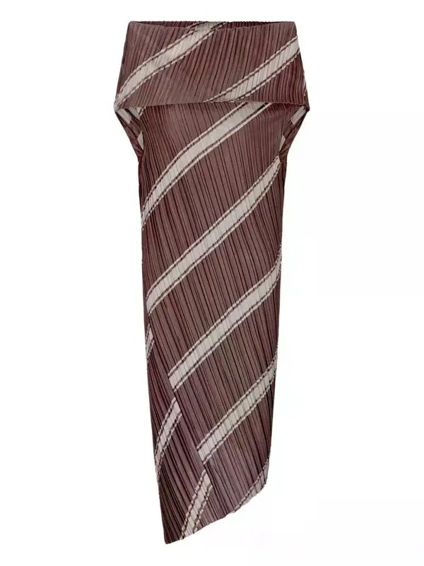 Giorgio Armani Striped Pleated Midi Dress - Brown