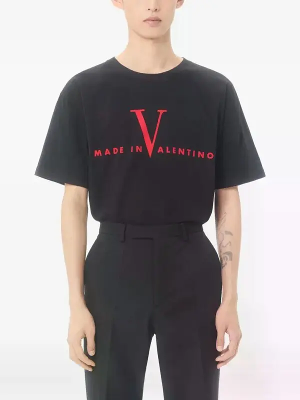 Valentino Garavani Cotton T-shirt With Made In Print - Black