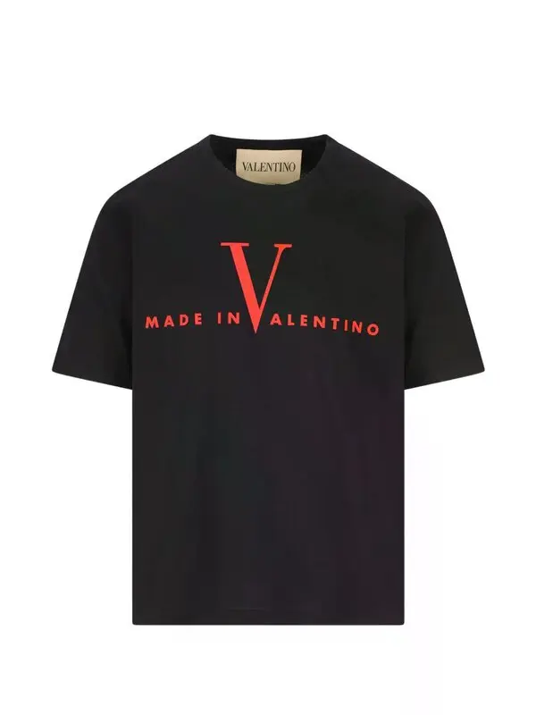 Valentino Garavani Cotton T-shirt With Made In Print - Black