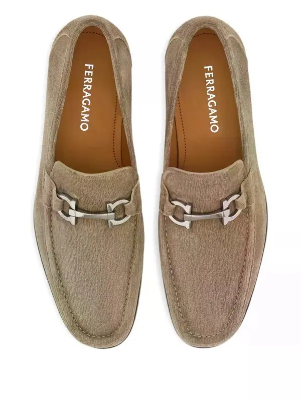 FERRAGAMO Gancini Buckle Suede Loafers - Neutrals